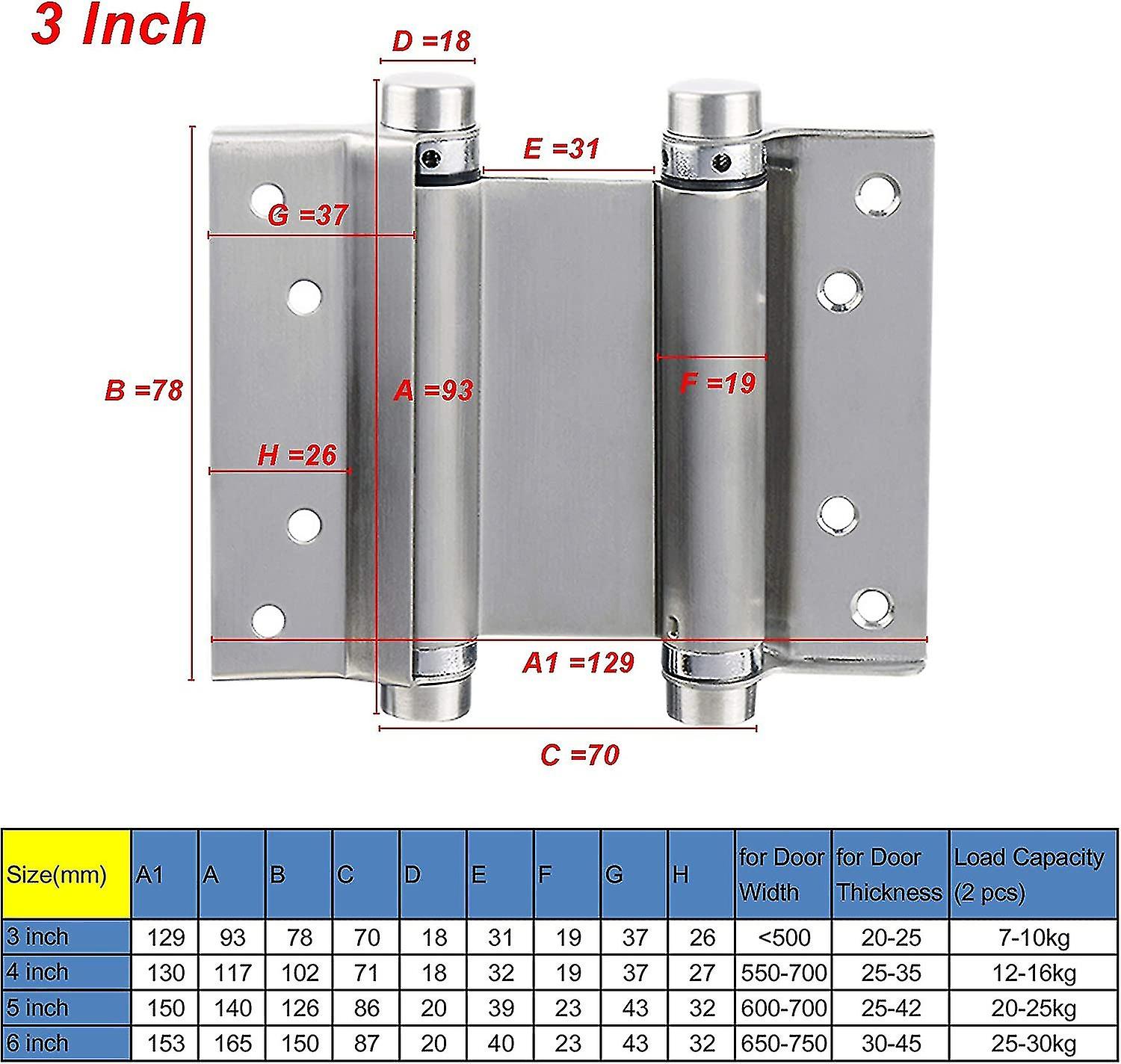 Spring Hinges (78mm) Self-Closing Stainless Steel Double Action Swing ...