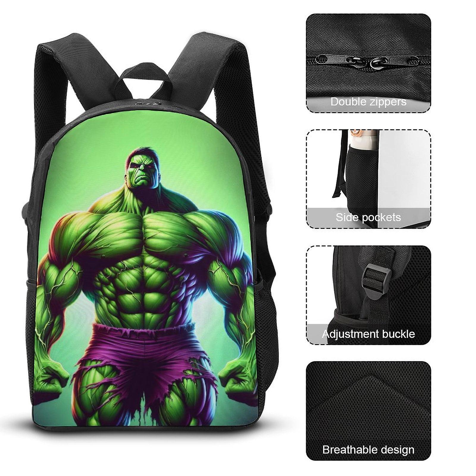 Green Hulk Backpack Set Cartoon Backpacks with Pencil Case & Lunch Bag ...