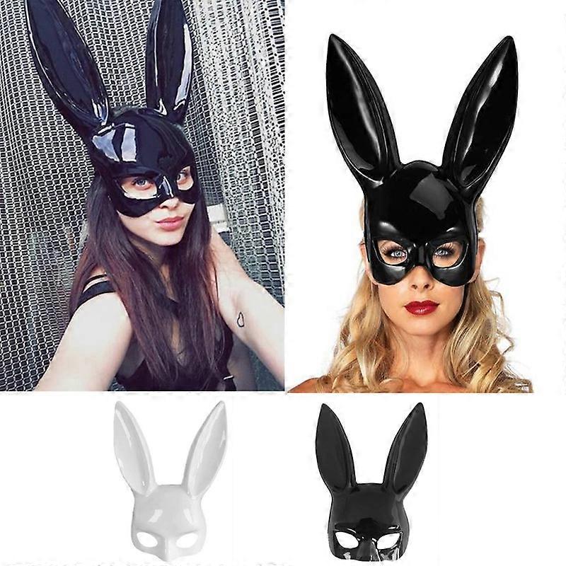 Half Face Rabbit Mask Black White Halloween Mask Christmas Bar ...