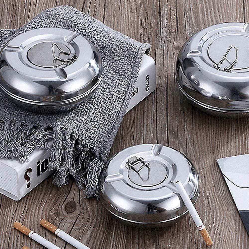 1pc Ashtray with Lid, Modern Stainless Steel Tabletop Ashtray, ilver ...