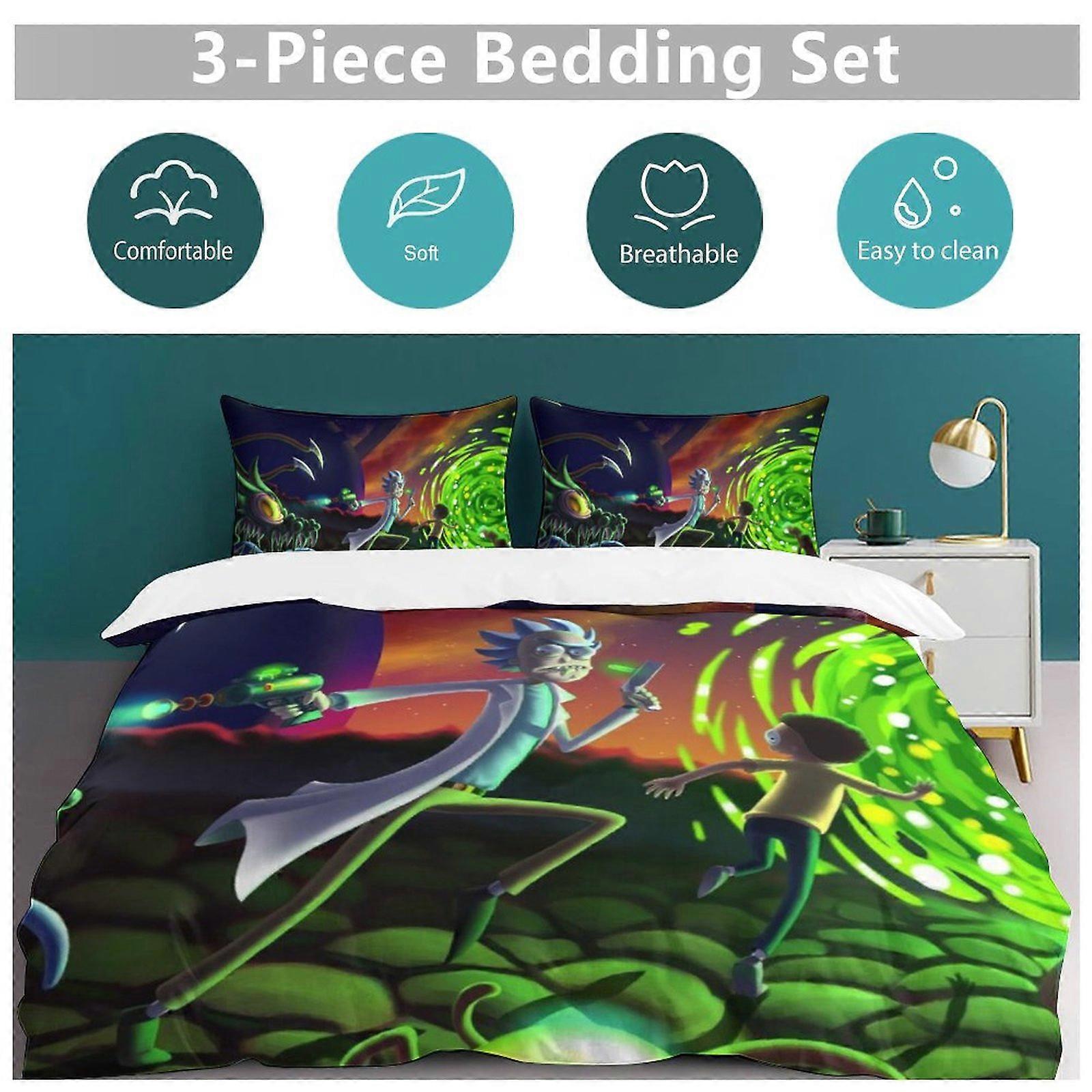 v1994 Bed Sheets Bedding Rick And Morty 3-Piece Bedding Set Soft Warm ...