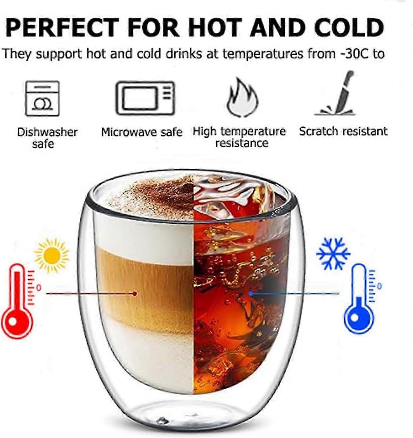 6PCS Double Walled Cups Glasses Mugs,Clear Double-Walled Coffee Cups ...