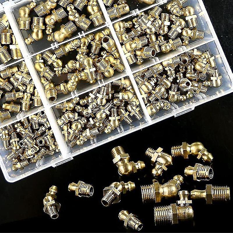 145-pcs Metric Standard Brass Hydraulic Grease Fitting Assortment Kit - Straight, 90-degree, 45 ...