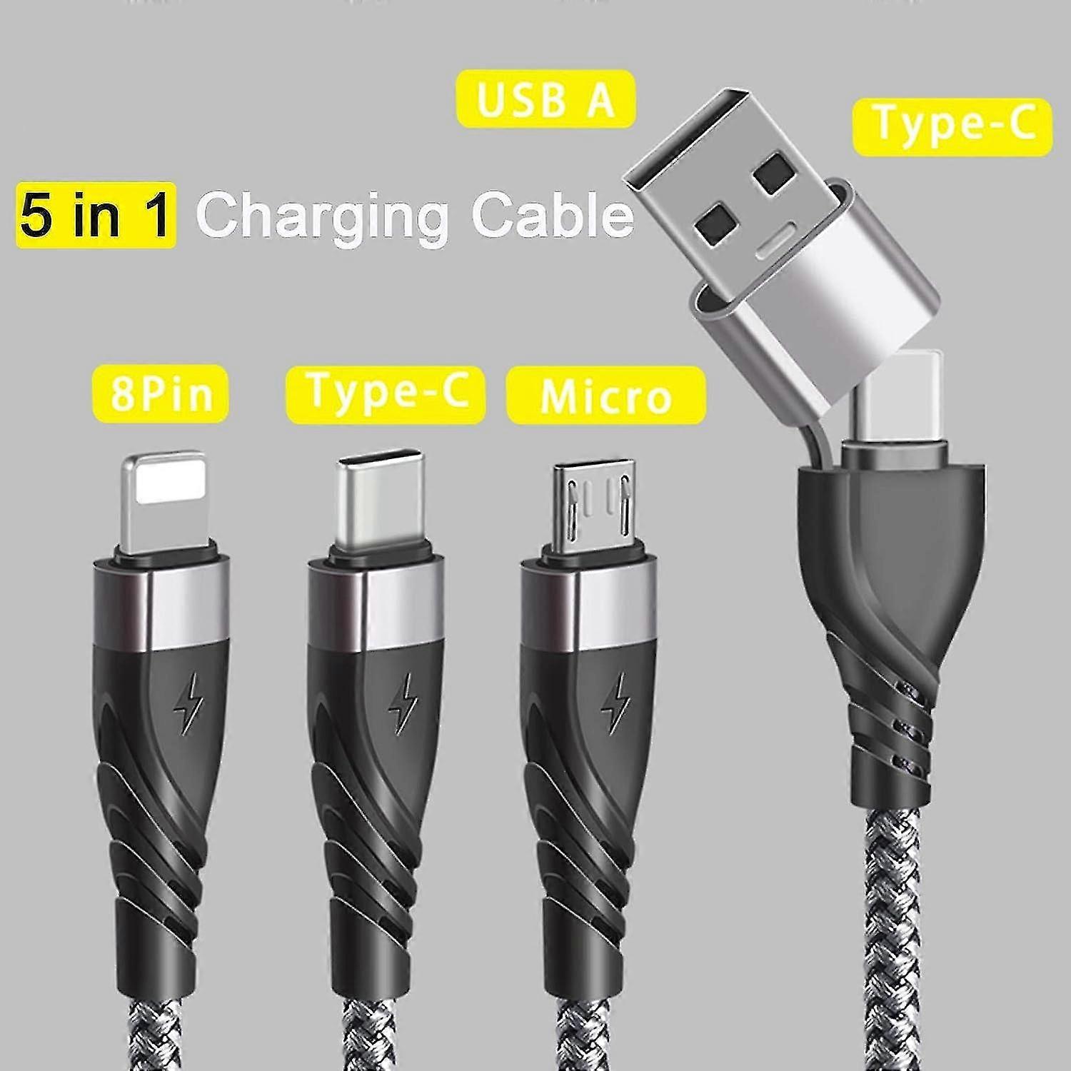 Multi Usb Cable, 5 In 1 Multi Usb A/c Charger Nylon Braided Data Cable ...