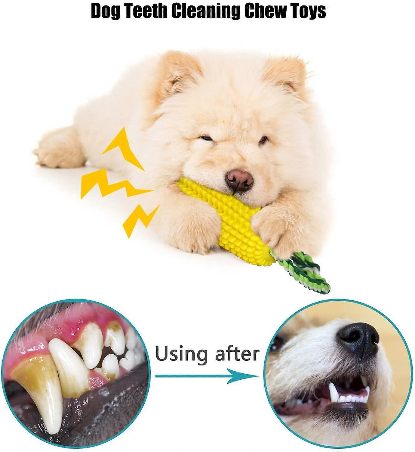 Dog Toothbrush, Corn Shape Chew Toy with Cotton Yarn, Durable Rubber ...