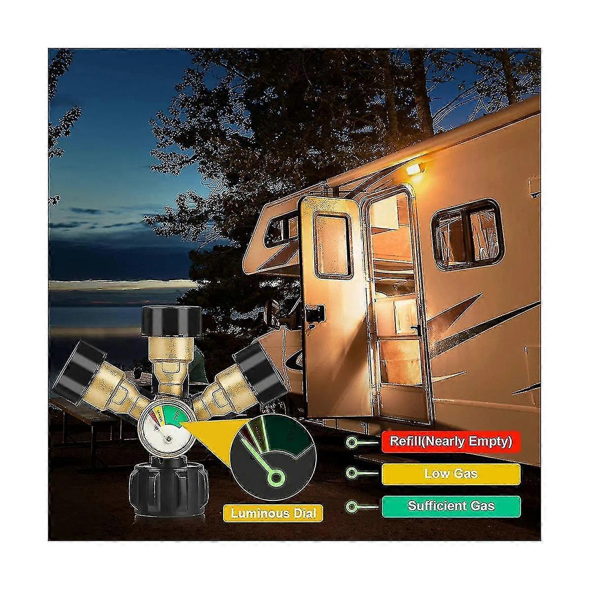 3 Way Propane Splitter, 3 Y Propane Gas Splitter Adapter With Gauge And ...