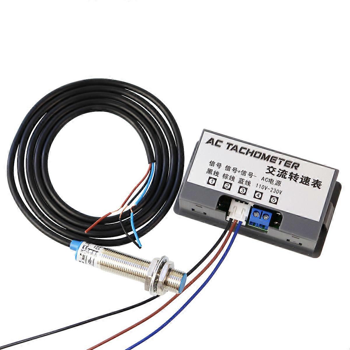 AC 220V 4 Digital LED RED Tachometer RPM Speed Meter+Hall Proximity ...
