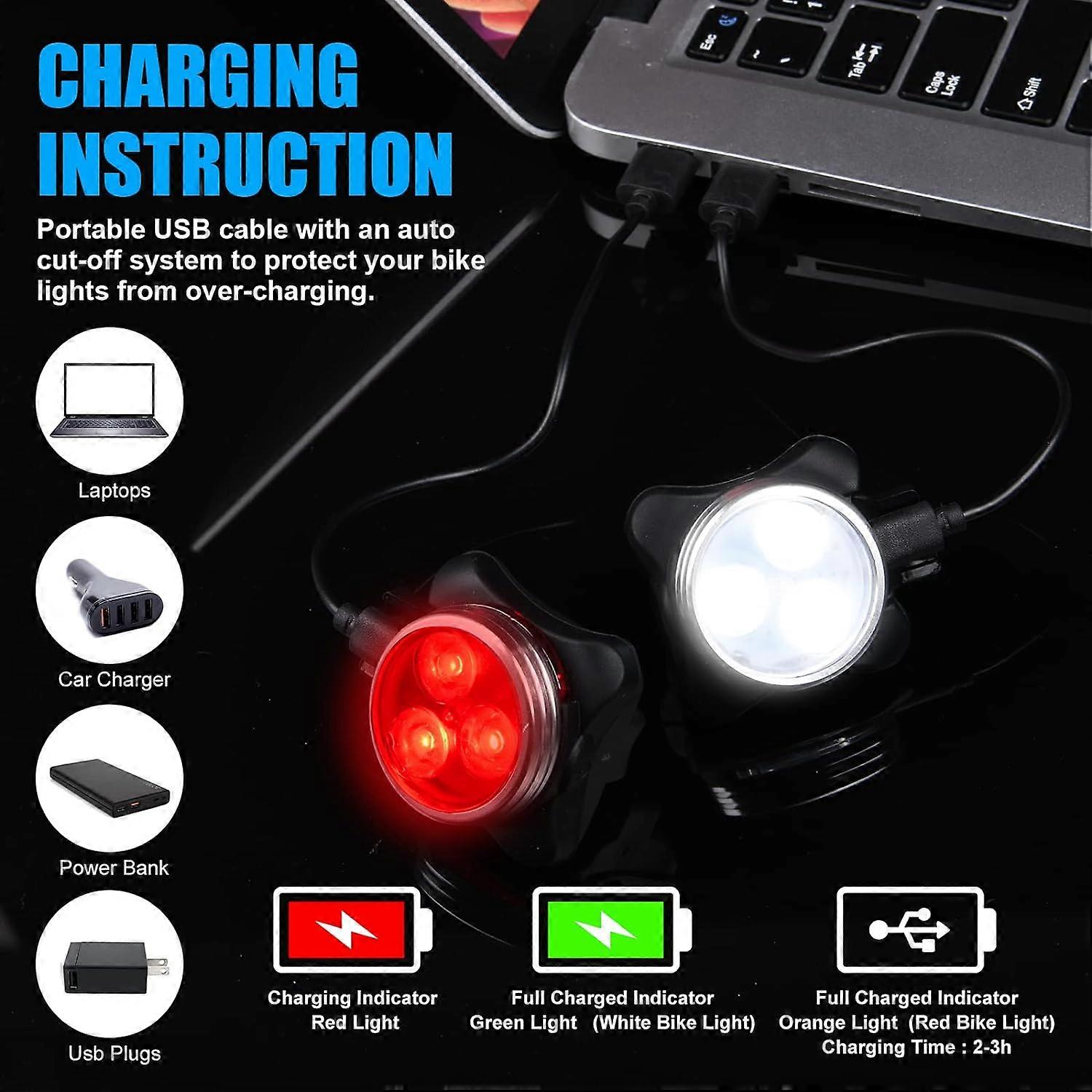 LED Bike Light, Rechargeable Front and Rear Bike Light, Bike Light Kit USB Lighting Shockproof ...