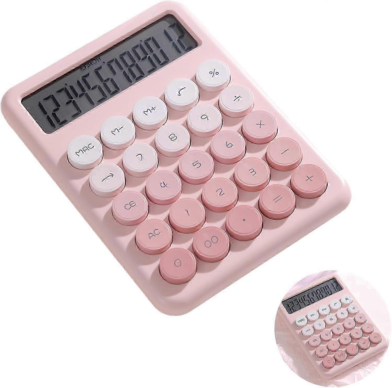 Mechanical Calculator,12 Digit Large LCD Display and Big Round Buttons Gradient Colour Desktop ...