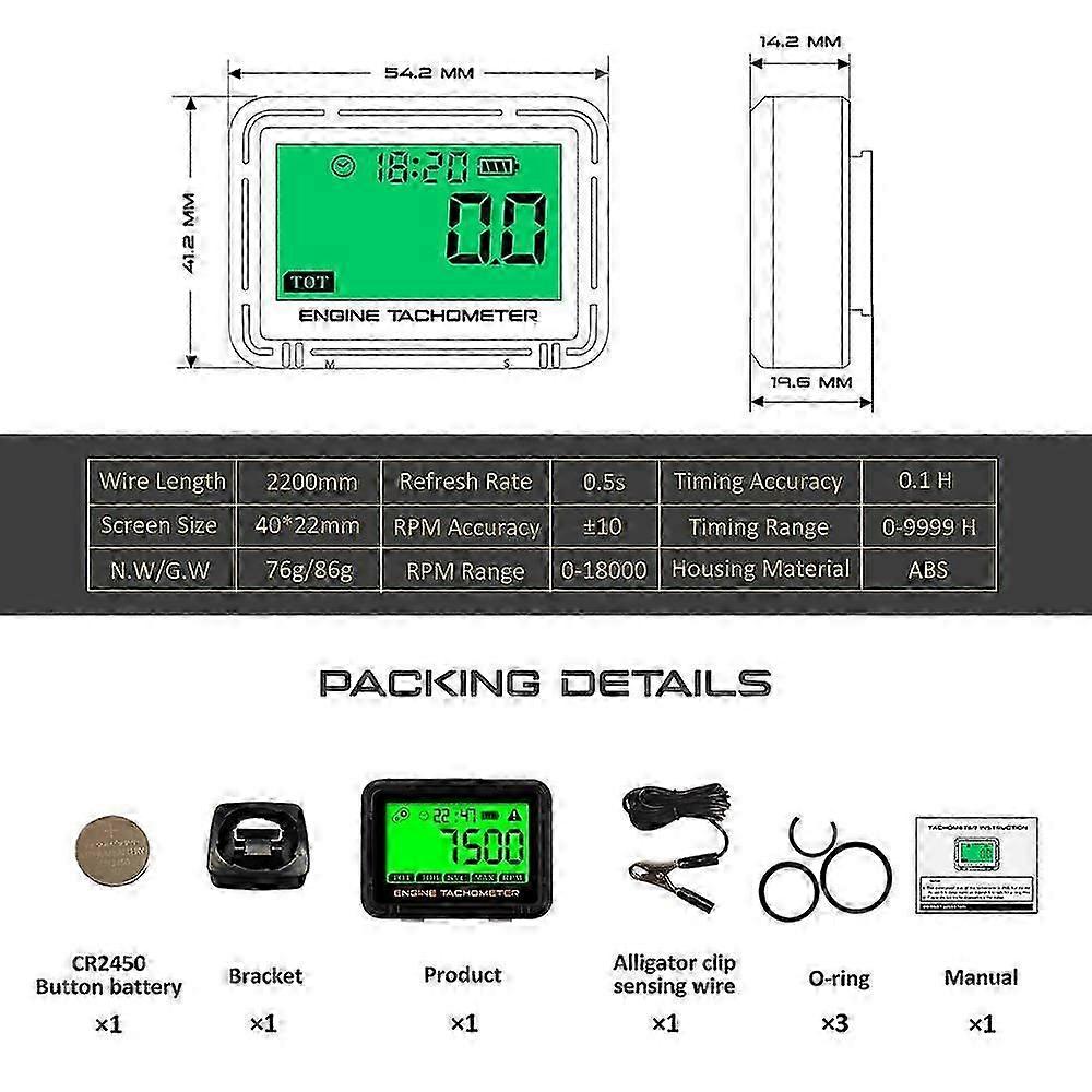 Engine Tachometer Digital Moto Inductive Tachometer with Alligator Clip ...