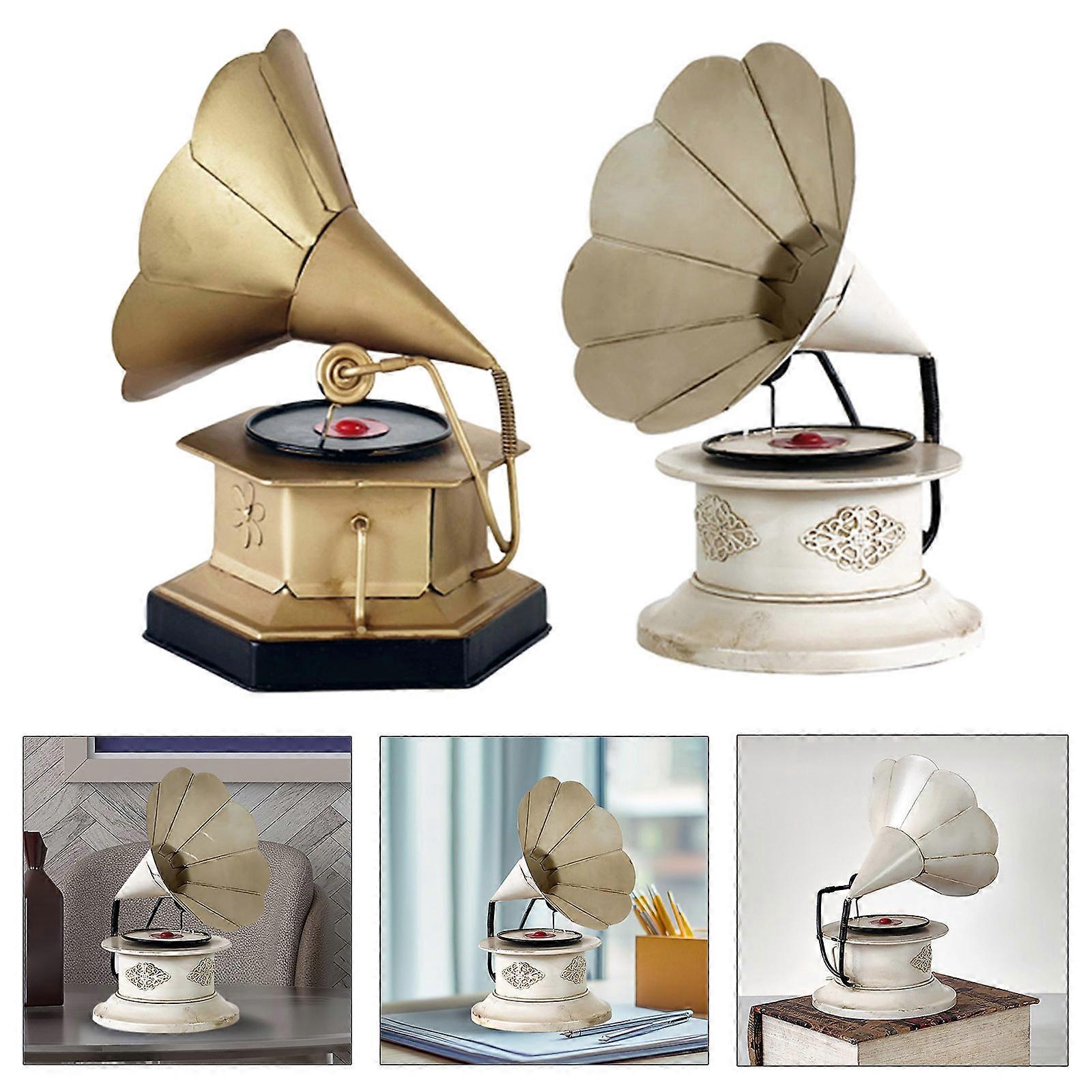 Antique Metal Gramophone Replicas Vintage Phonograph Sculpture Ornament ...