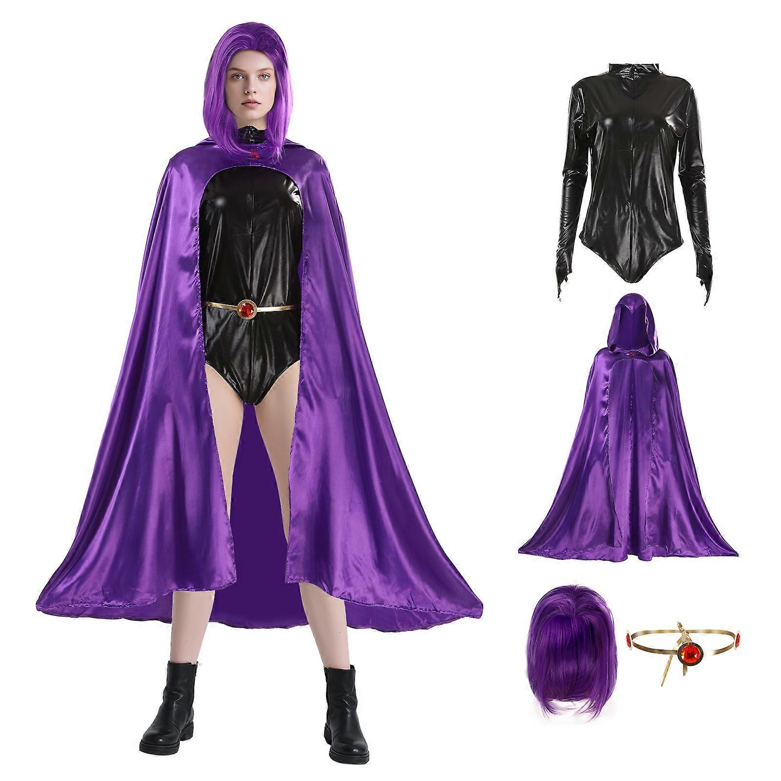 Raven Cosplay Costume Set Deluxe Jumpsuit Belt Cloak With Wig Halloween ...