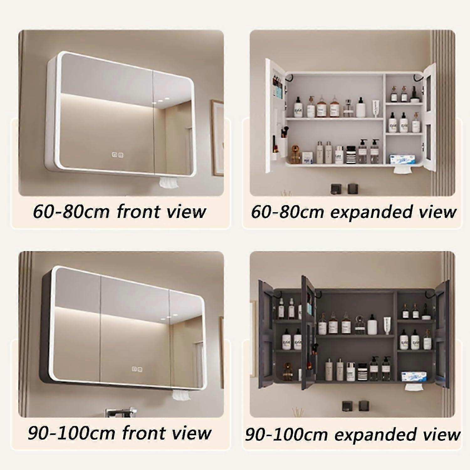 LED Bathroom Mirror Cabinet with AntiFog HD WallMounted Vanity Storage ...