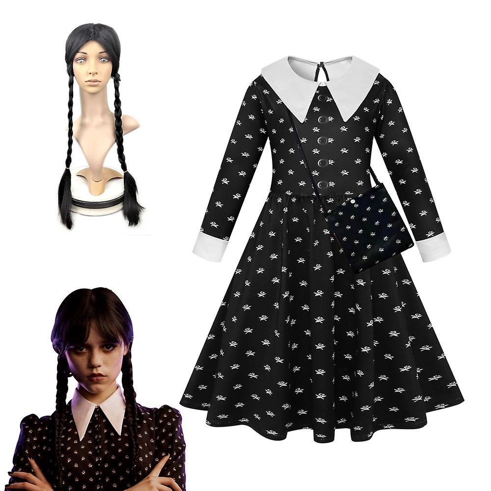 Kids Girl Wednesday Addams kostym Cosplay Set Förklädnad kostym med ...