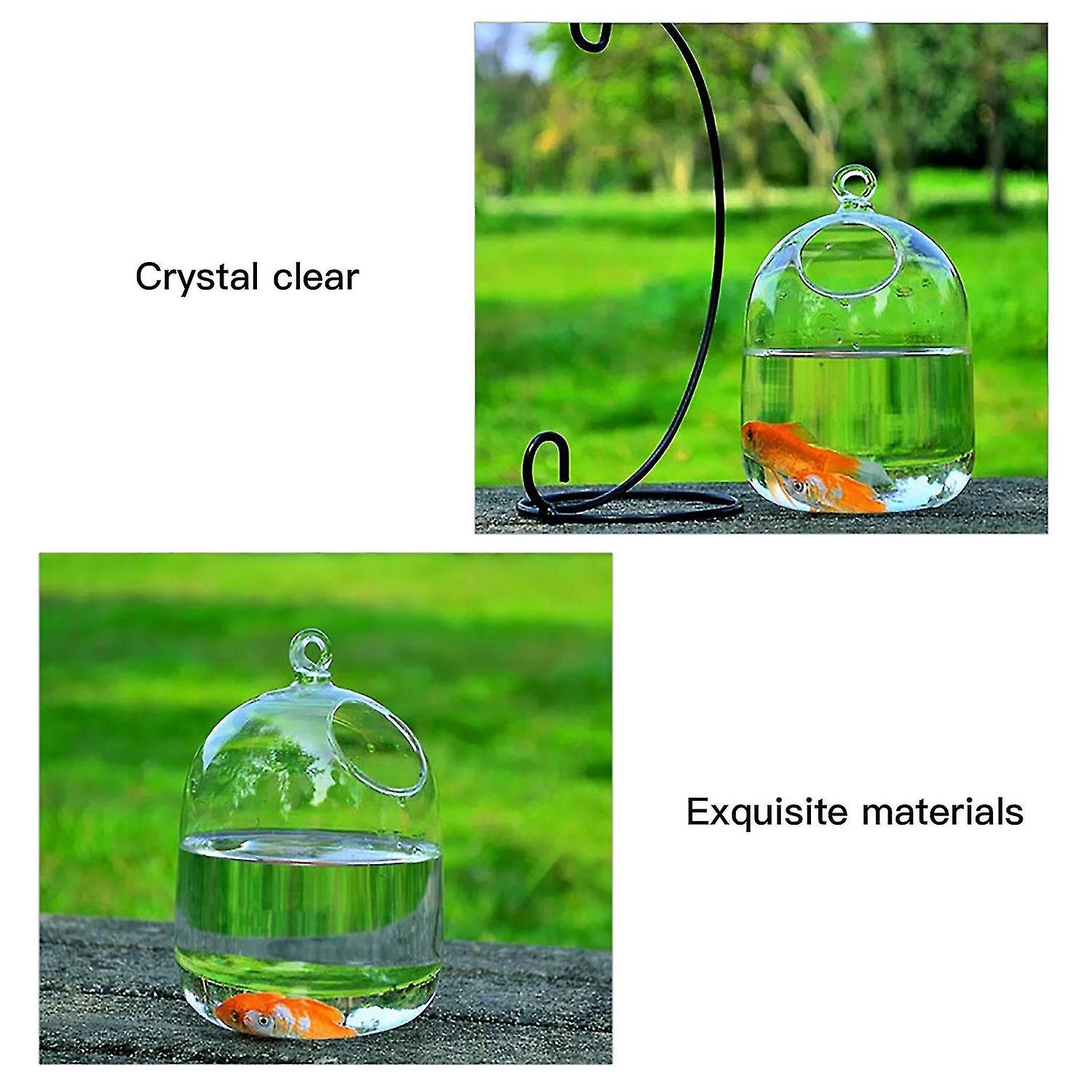 Desk Hanging Fish Tank Bowl with Stand, Small Table Top Glass Fish Bowl ...