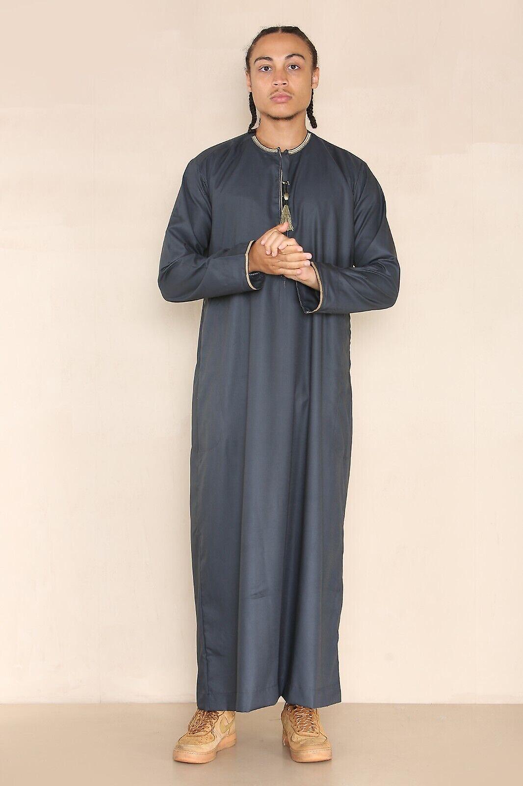Men's Islamic Grey Jubba Robe Thobe Arab Eid Kaftan with Tassel | Fruugo US