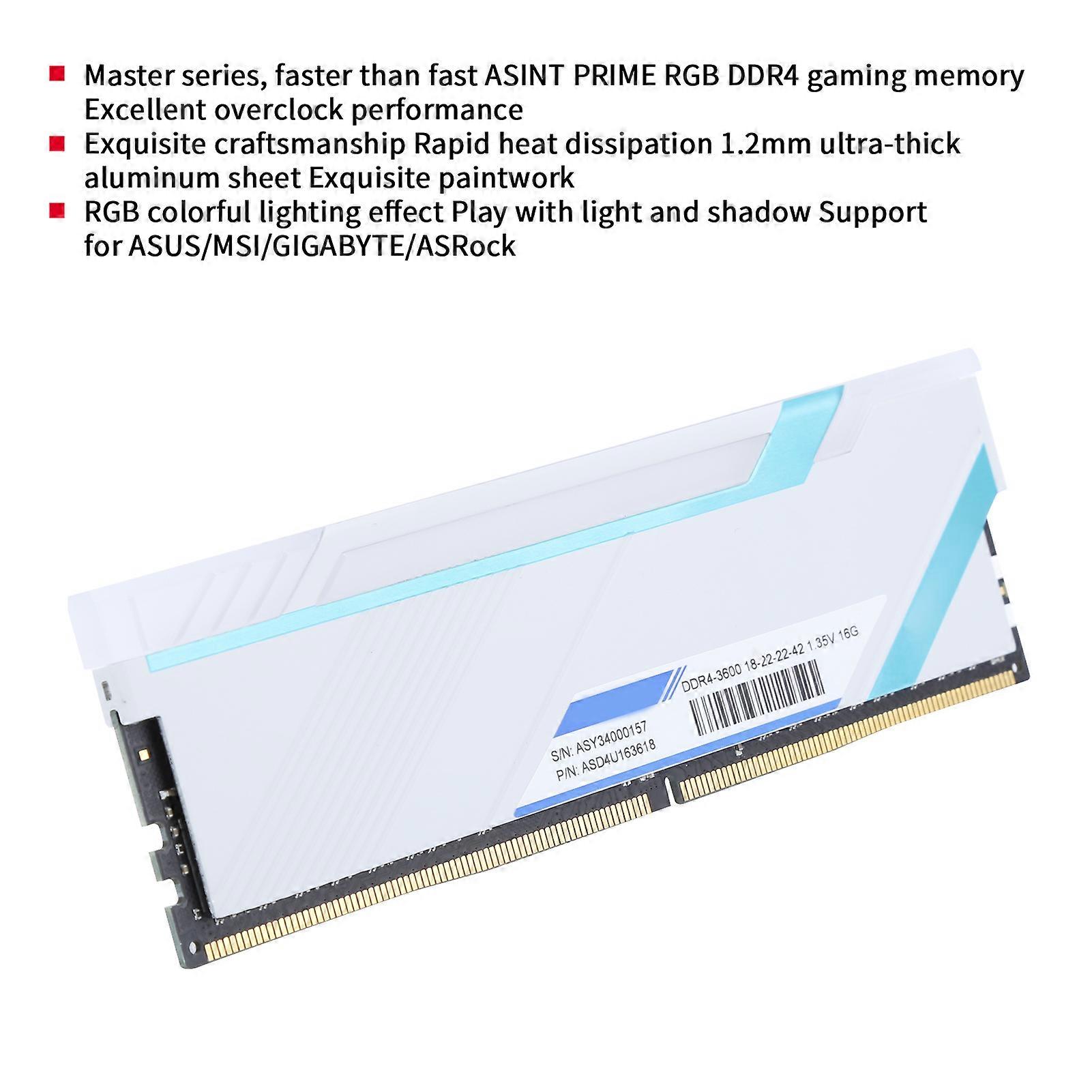 ASint RAM DDR4 3600MHz 16GB Desktop Computer RGB Lighting PRIME Memory ...