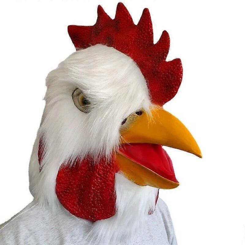White Plush Rooster Headgear Latex Mask Chicken Head Funny Animal Dress ...