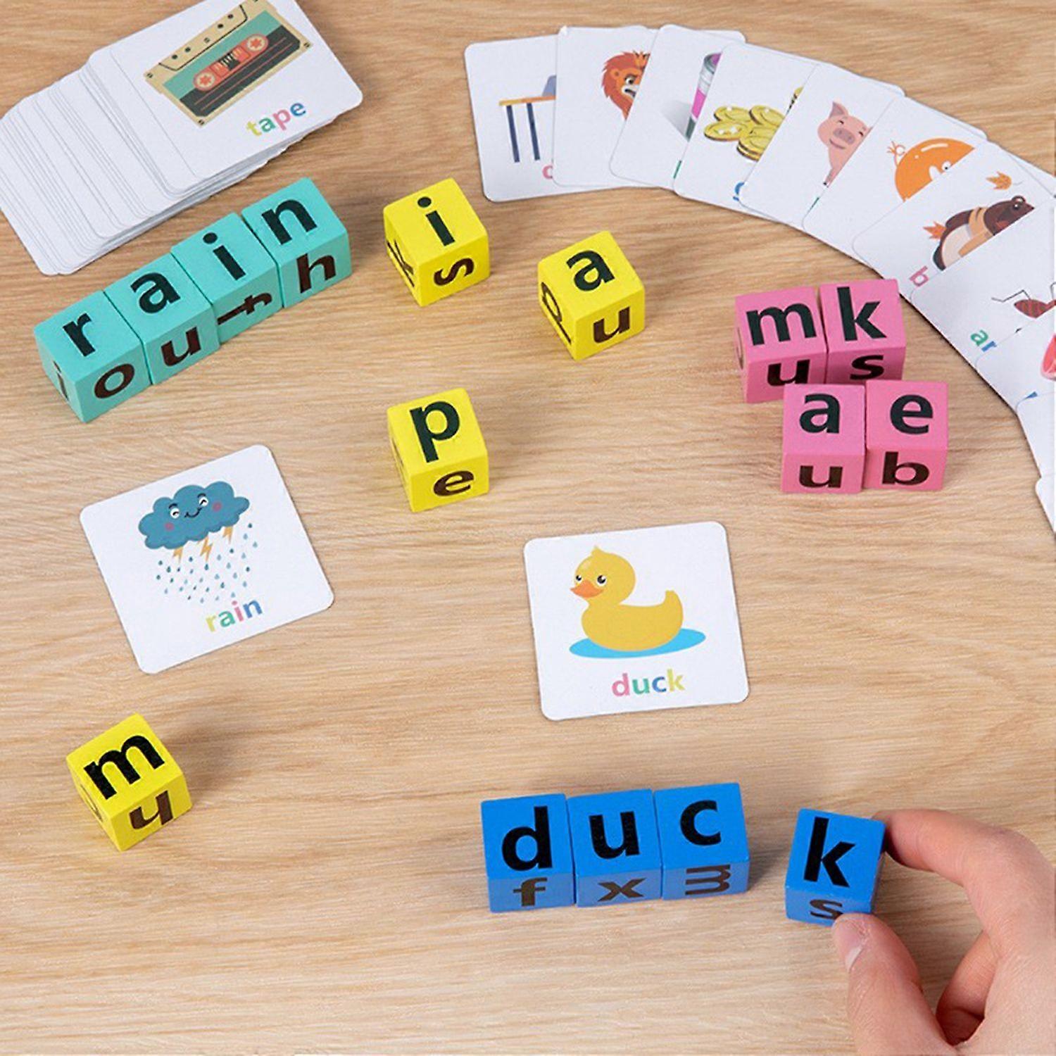Word Spelling Game CVC Phonics Flash Card Wooden Letter Building Block ...
