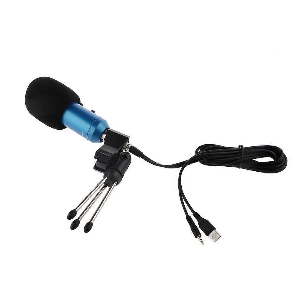 Computer Condenser Microphone PC Recording Mic W/ Stand Blue Silver ...