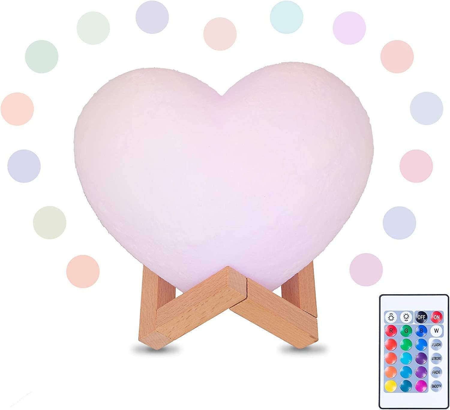 Heart Shaped LED Lamp, 3D Printing, Dimmable 16 Colors, Remote Control ...