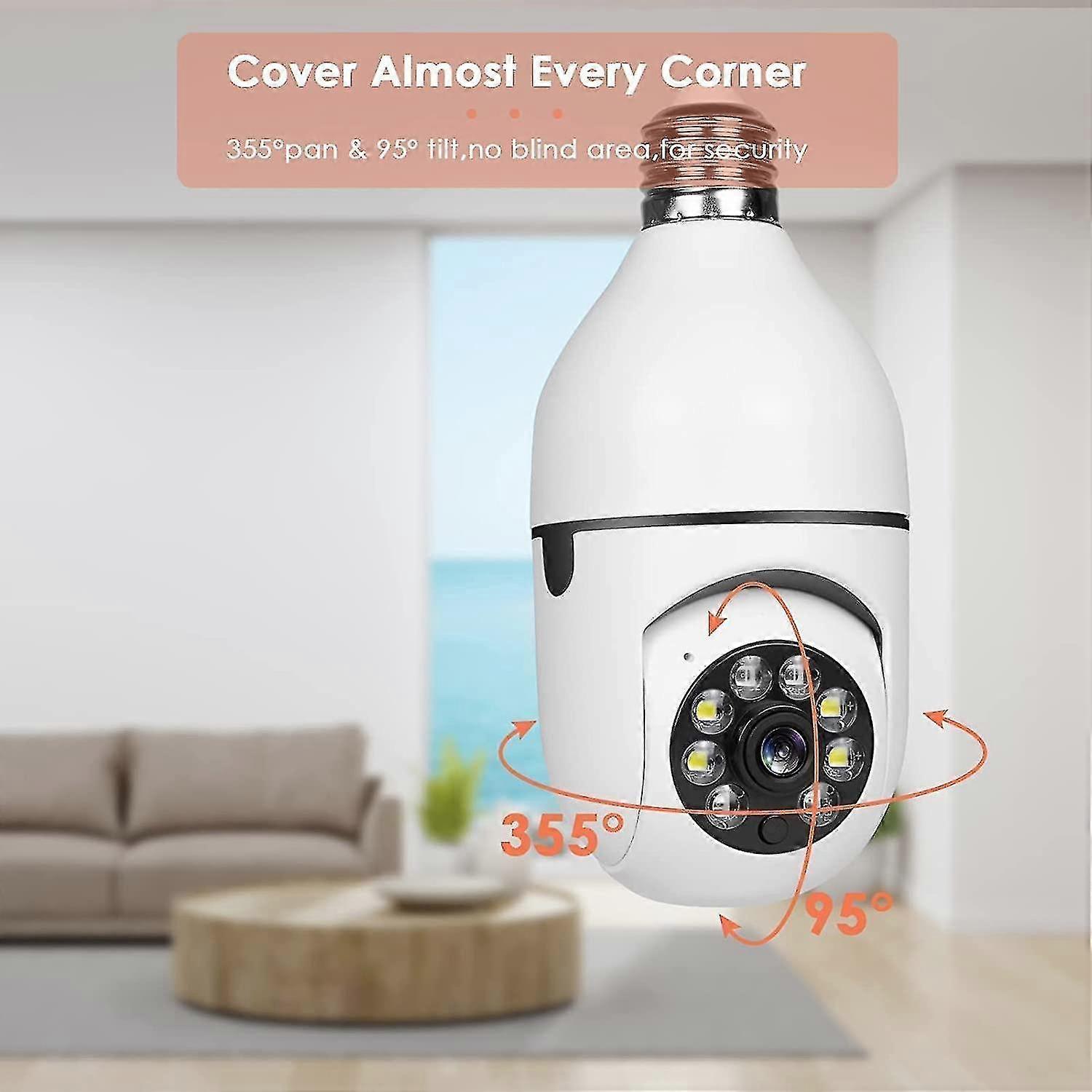 2pcs 360 Degree Security Cameras Wireless Outdoor, Wifi Light Bulb ...