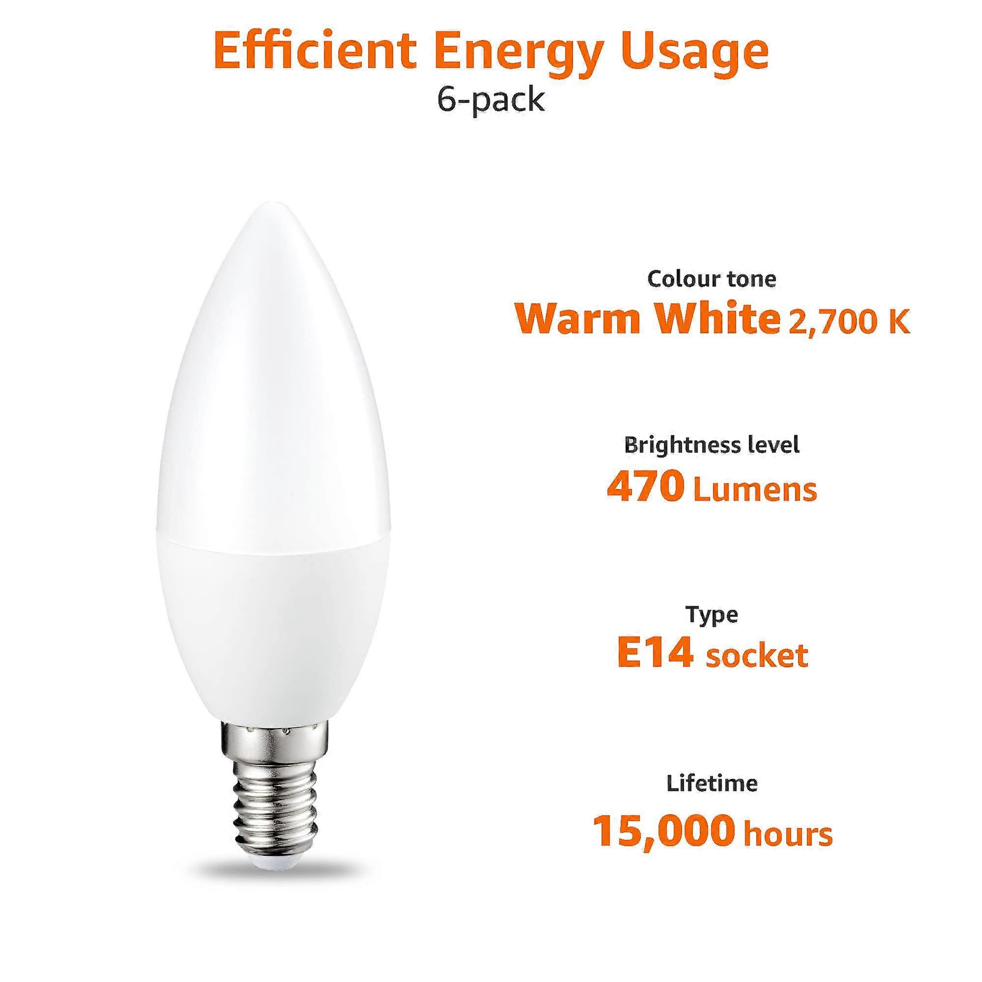 Set of 6 Small Flame-Shaped LED Bulbs Edison Screw Base E14 5W (40W ...