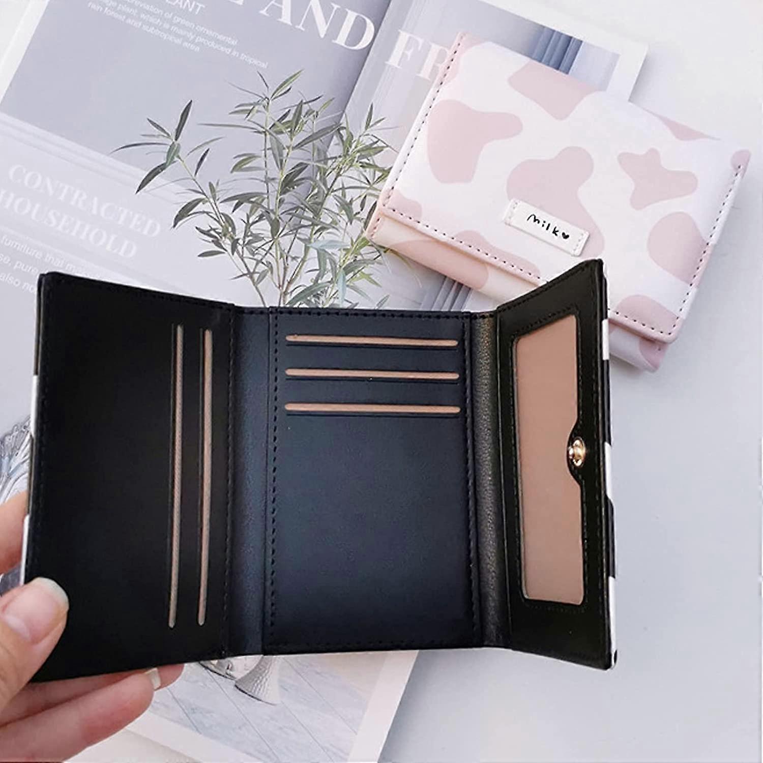 Women Girls Wallet Cute Cow Print Tri-Fold Wallet PU Leather Purse Slim ...