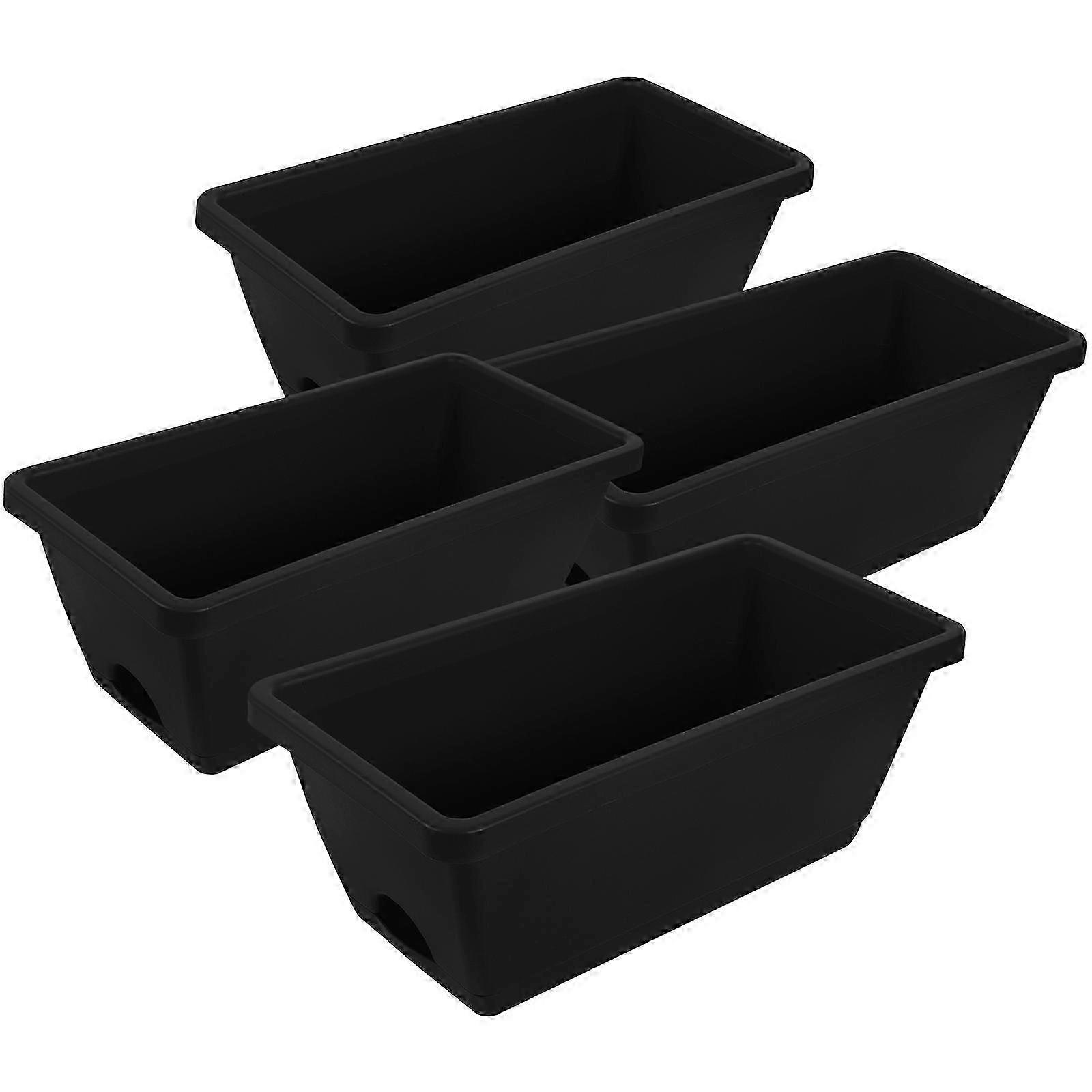4pcs Balcony Flower Boxes Rectangular Planters with Trays Plastic ...