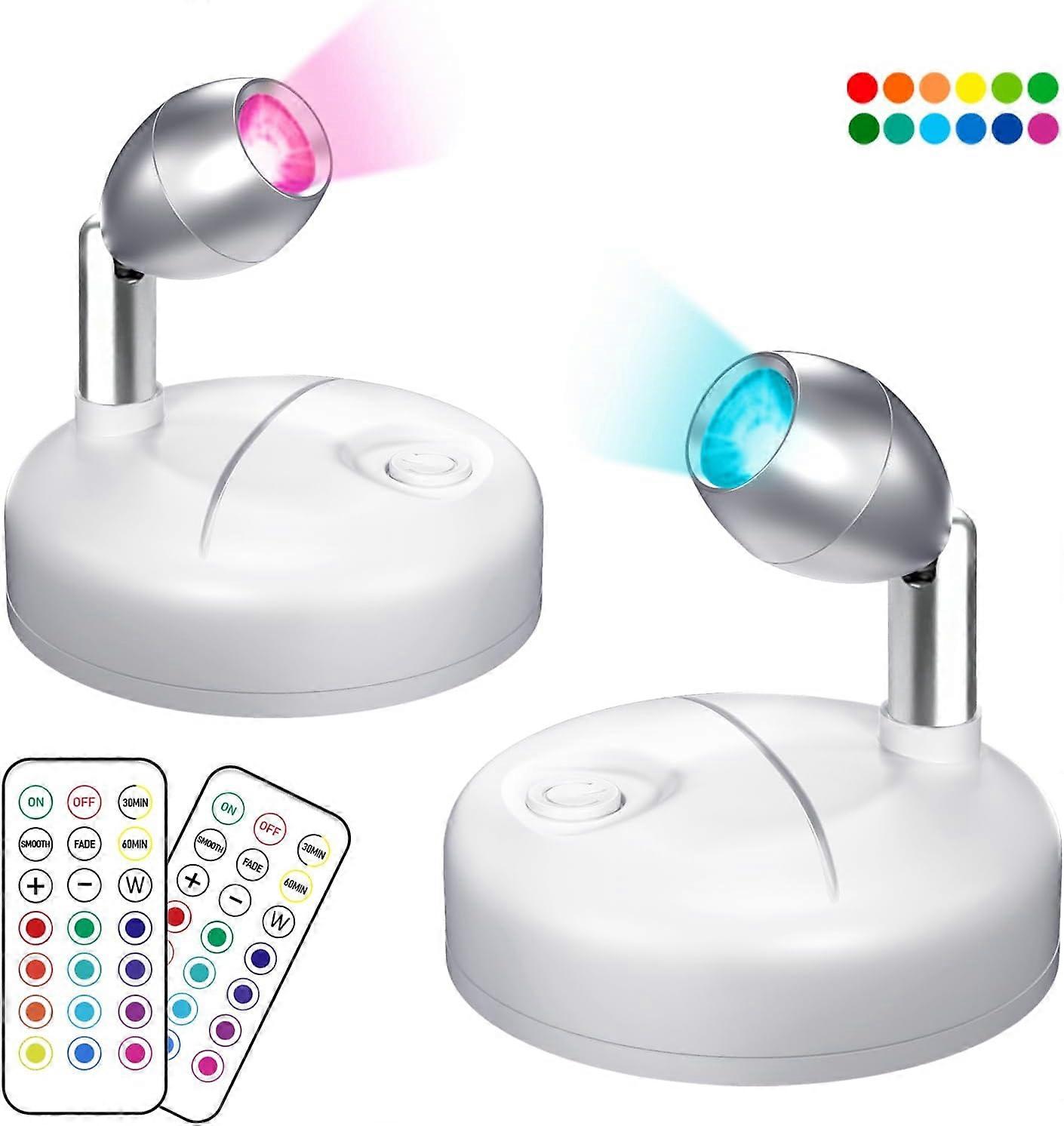 Wireless LED Spot Lightwith Remote Control,2 Pack Mini RGB Dimmer Timer ...