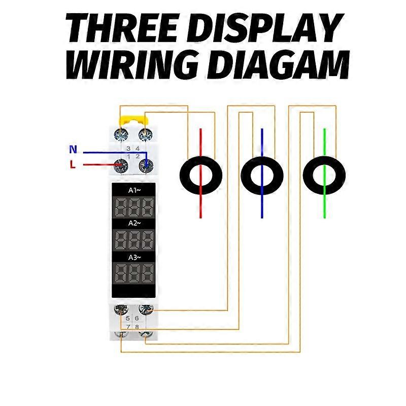 Din Rail Mount 3 Phase Ampere Meter Mini Modular Current Meter Gauge ...