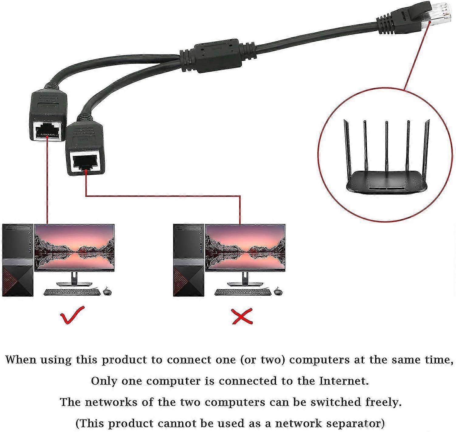 Ethernet Ağ Ayırıcı, 1 Erkek ila 2 Dişi Y Adaptör Kablosu, Ethernet ...