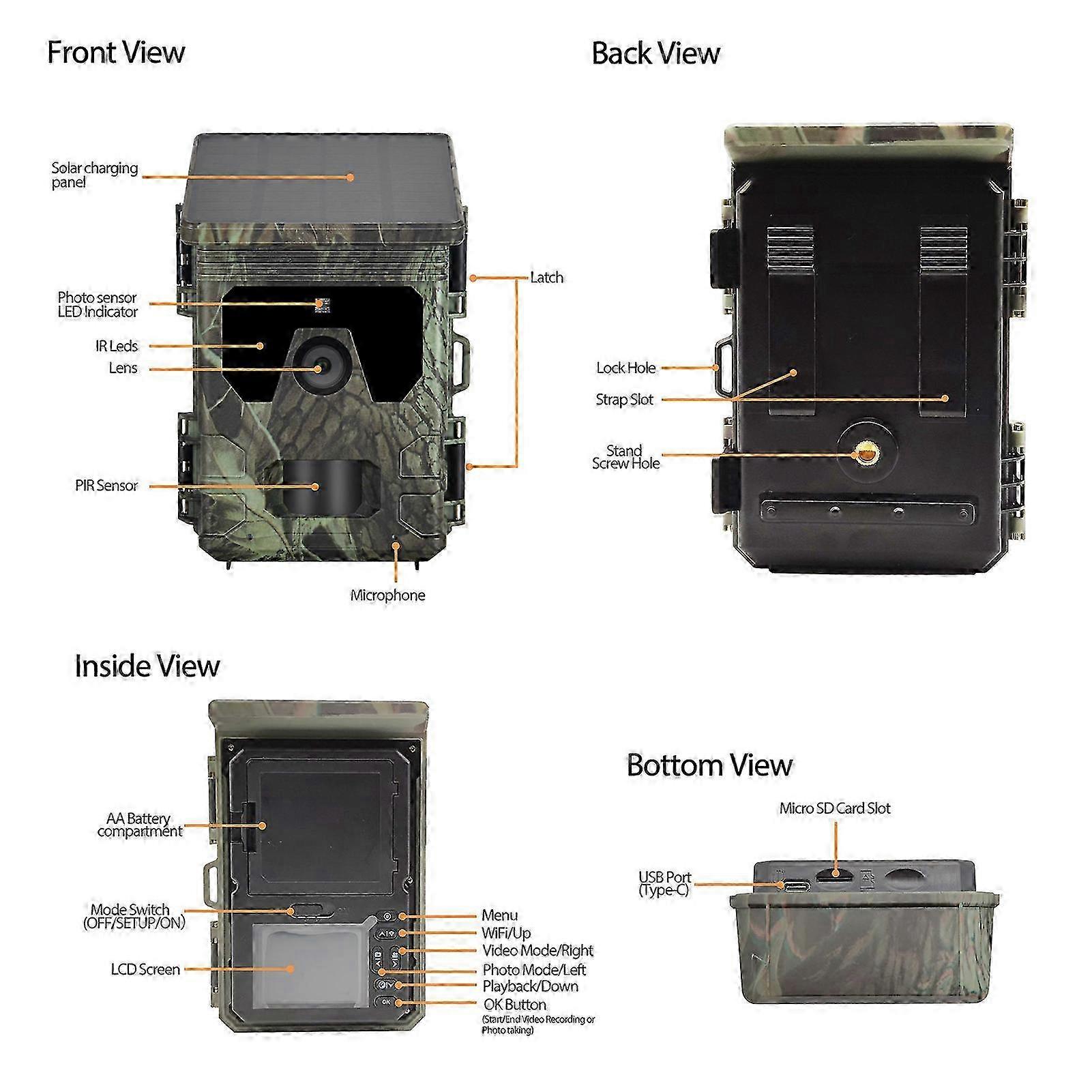 2025 Solar Powered Night Vision Trail Camera 50MP 4K Hunting Cameras 0 ...