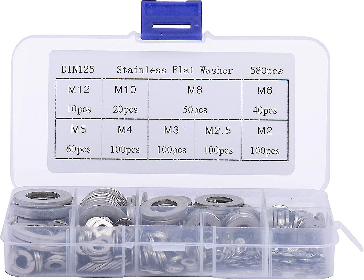 Metal Washers (580 Pieces) With Plastic Box - 9 Different Sizes Of ...