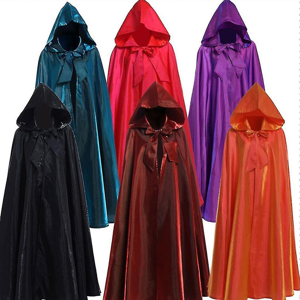 Witchcraft Solid Color Tie Up Medieval Robe Halloween Hooded Cloak Long ...