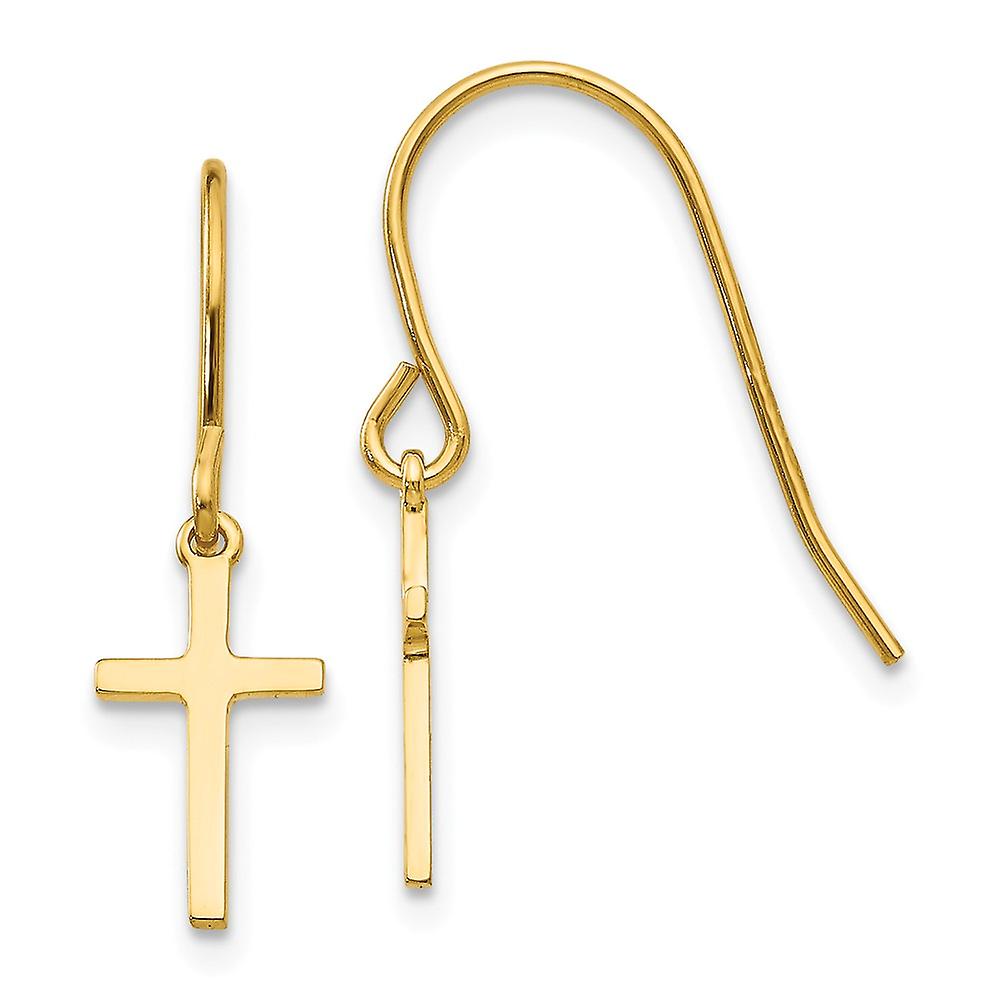 14k Yellow Gold Polished Dangle Religious Faith Cross Shepherd Hook ...