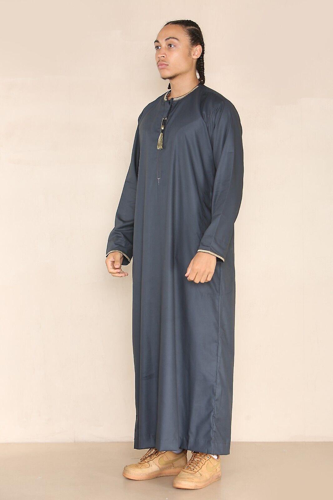 Men's Islamic Grey Jubba Robe Thobe Arab Eid Kaftan with Tassel | Fruugo US