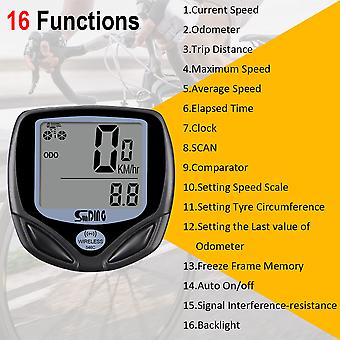 1Pc, Bike Computer Wireless 16 Function IP54 Waterproof LCD Display ...