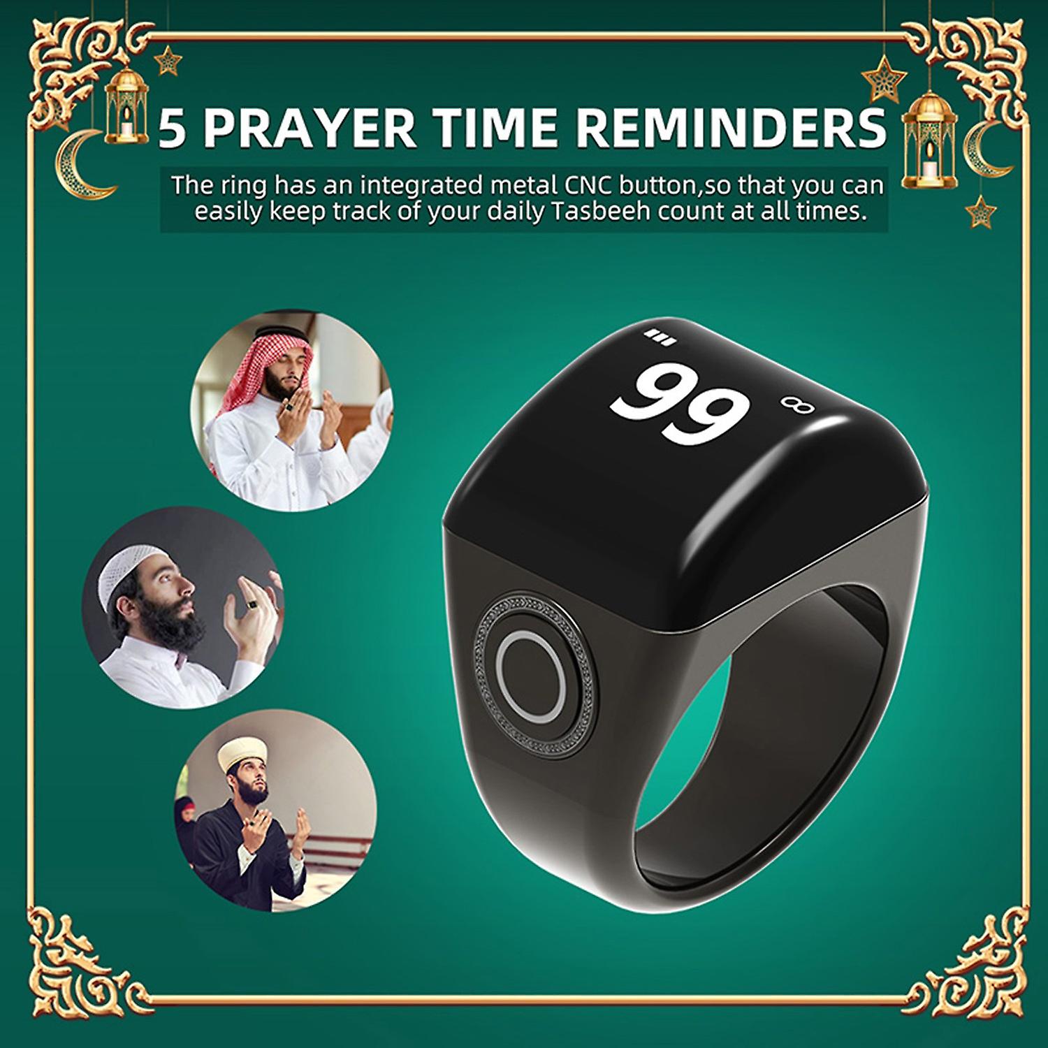 QB702 20mm Zinc Alloy Digital Smart Ring Tasbeeh Tasbih Ring Azan Quran ...