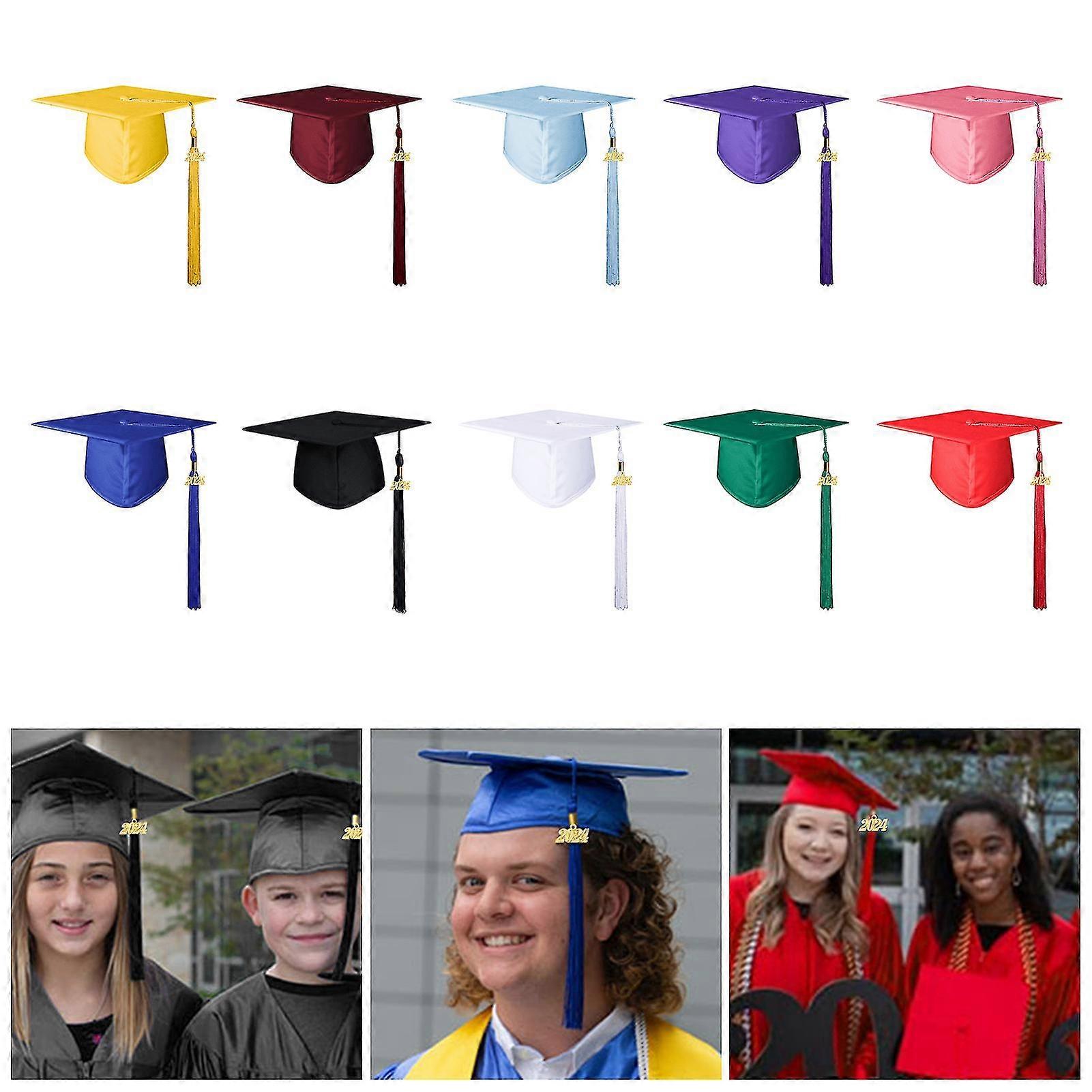 Adult Graduation Hat with Tassel Solid Color Non-Fading High School ...