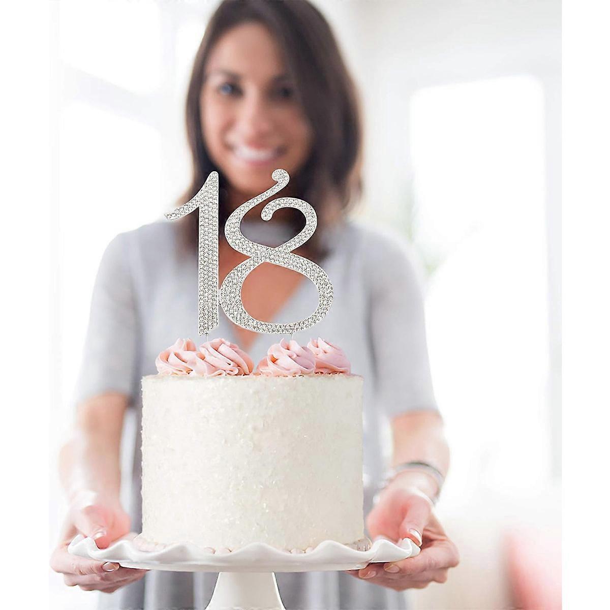 18 Cake Topper - Premium Silver Metal - 18th Birthday Party Sparkly ...