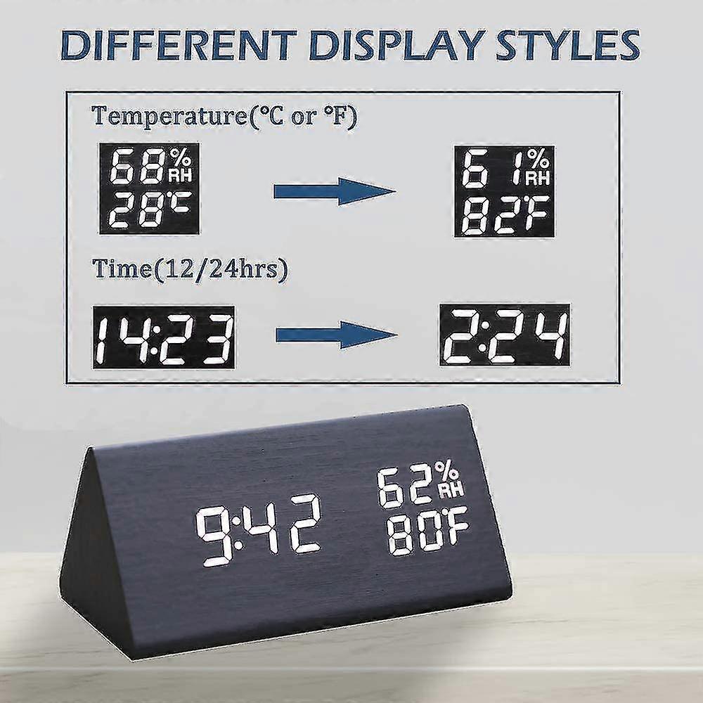 Triangular Wooden Digital Clock With Adjustable Brightness (black ...