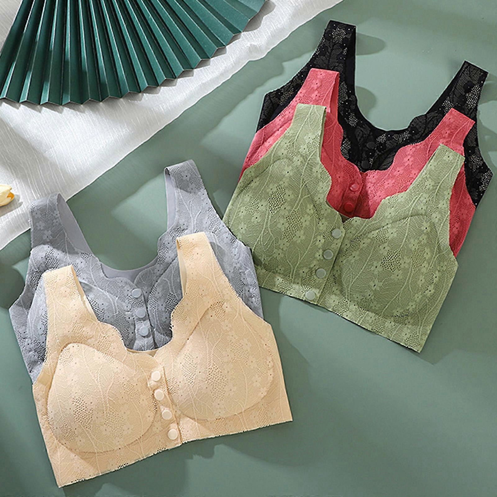 Front Close Button Cotton Bras for Women Wireless Underwire Bra Closure ...