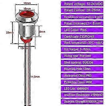 5pcs 12mm 12/24VDC LED Metal Indicator - Waterproof Light Signal Pilot ...