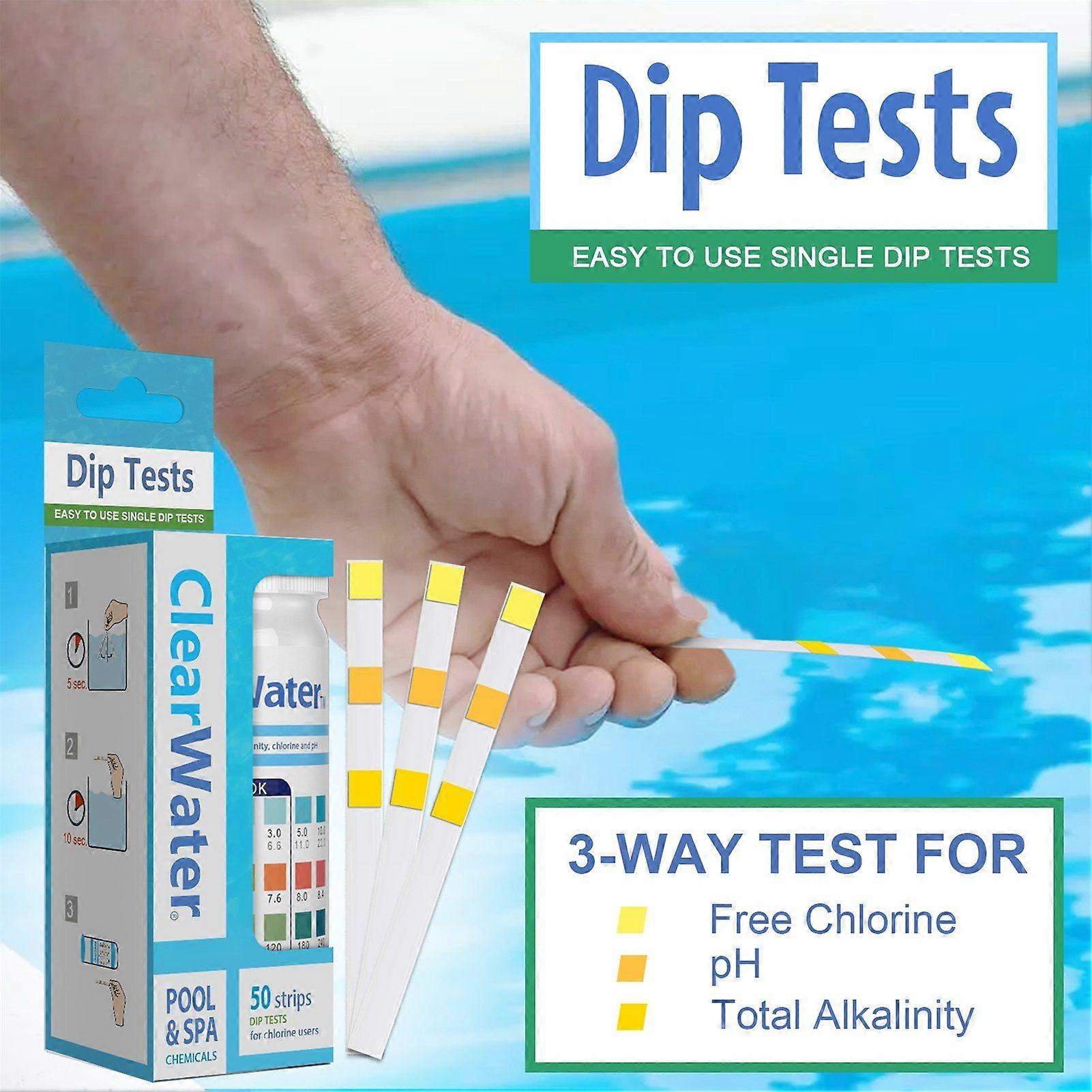 Pool Water Test 50 Strips Quality Kit 3-in-1 Testing Paper For Of Ph ...