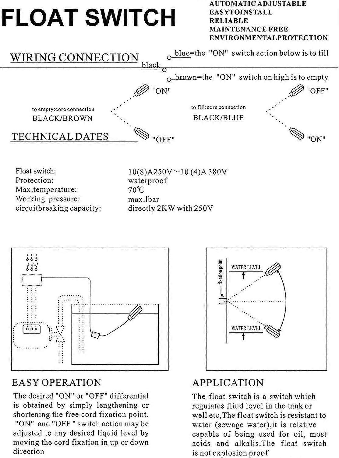 2M Float Switch Automatic Water Level Control, Level Regulator with ...