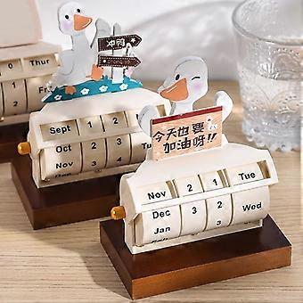 Wooden Desktop Calendar Multifunctional Rotating Perpetual Calendar ...