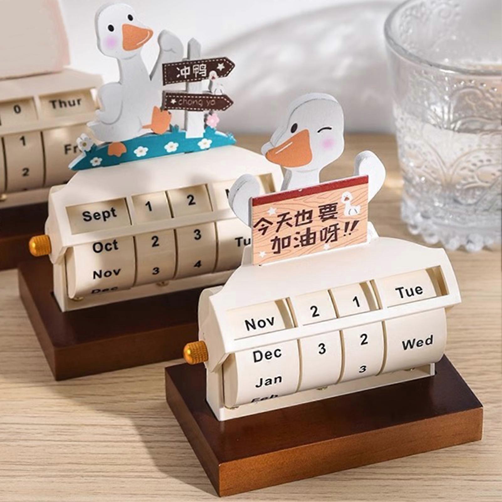 Wooden Desktop Calendar Multifunctional Rotating Perpetual Calendar ...