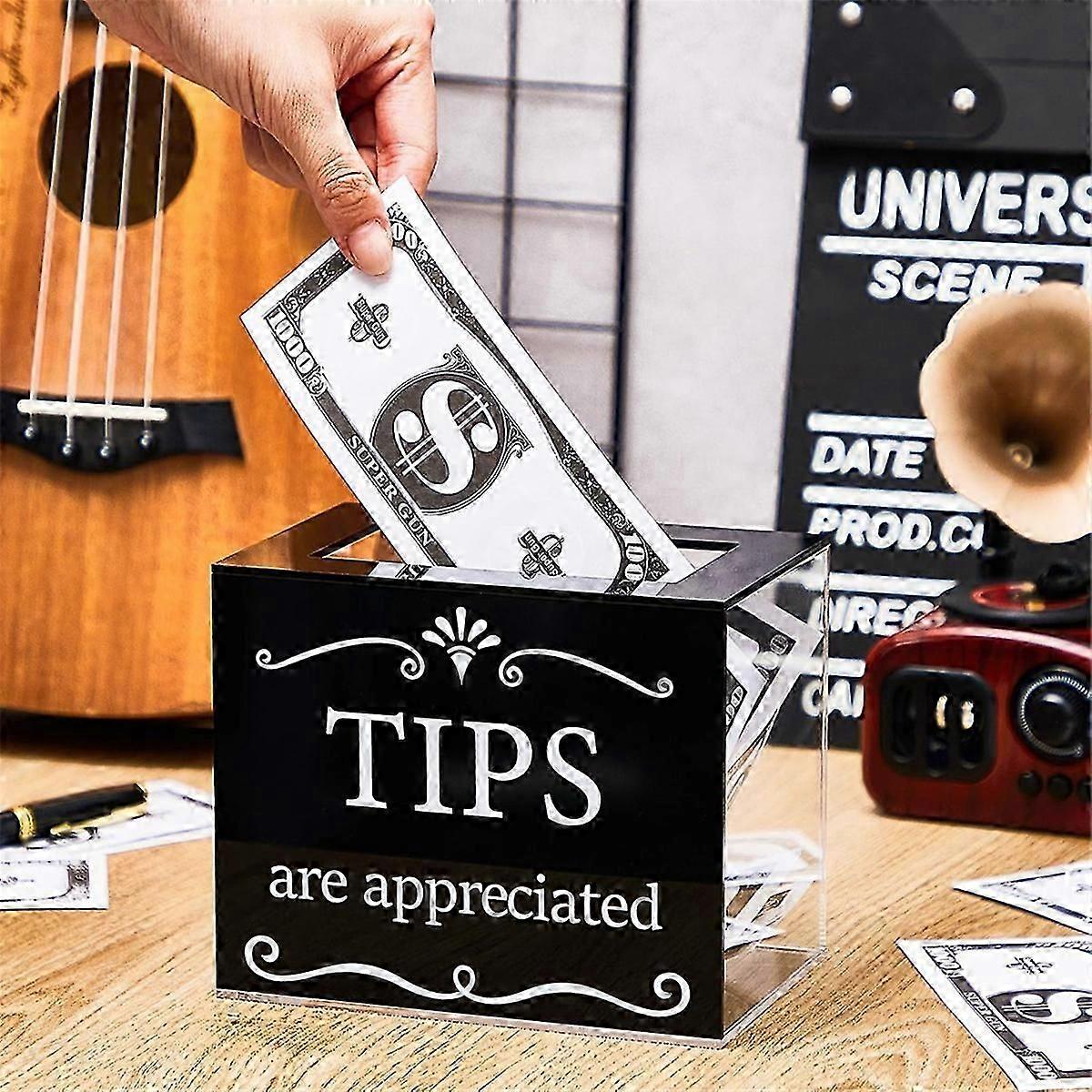 Tip Jars for Money Acrylic Tip Cash Box Donation Tip Bucket 6x4x5 Inch ...