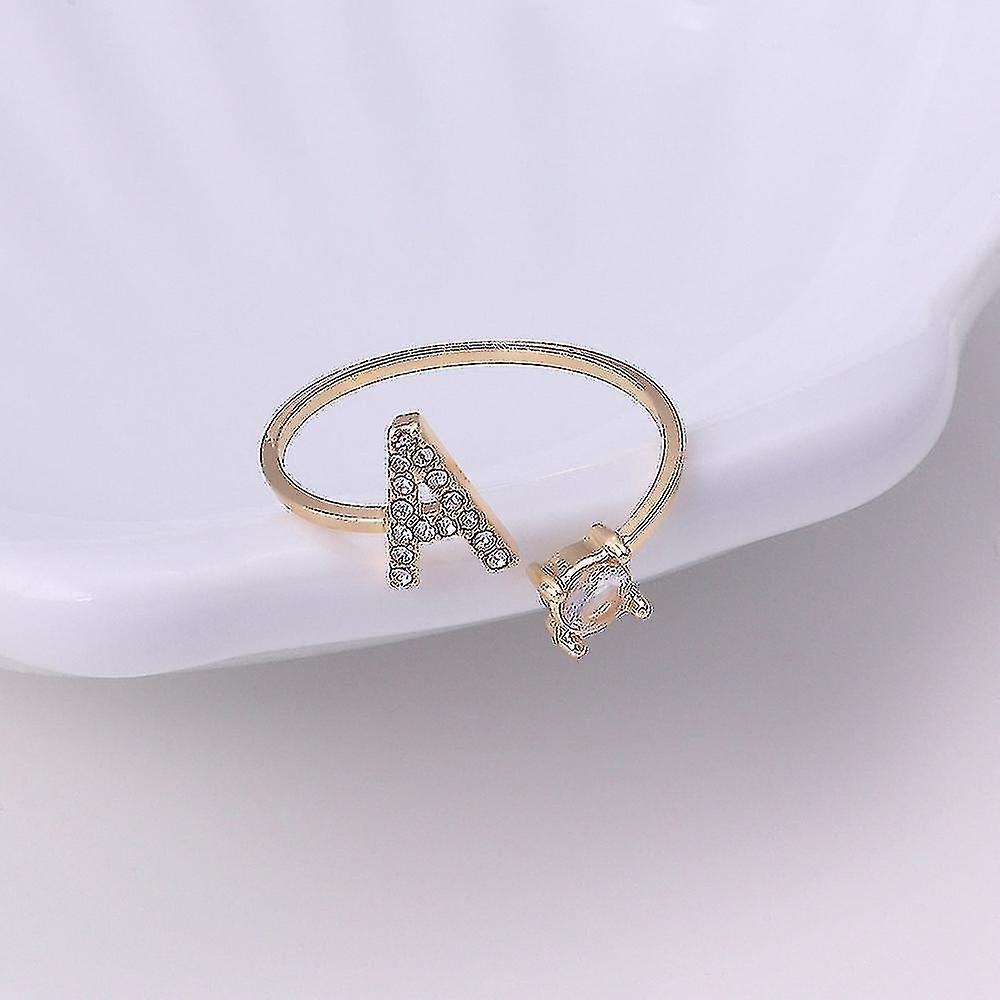 A-Z Letter Adjustable Opening Gold Rings For Women Couple Alphabet Name ...